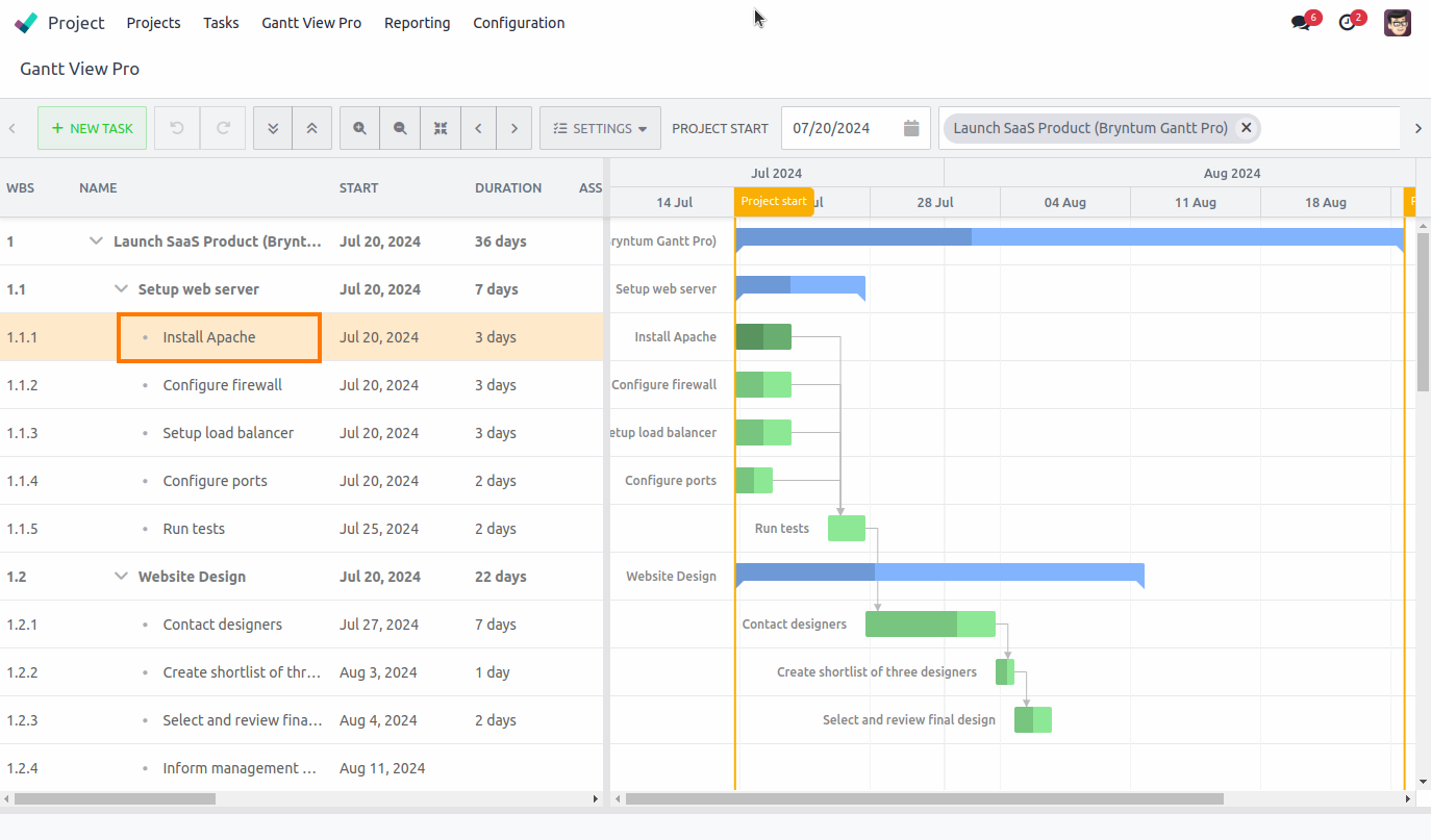 Bryntum Gantt for Odoo Docs